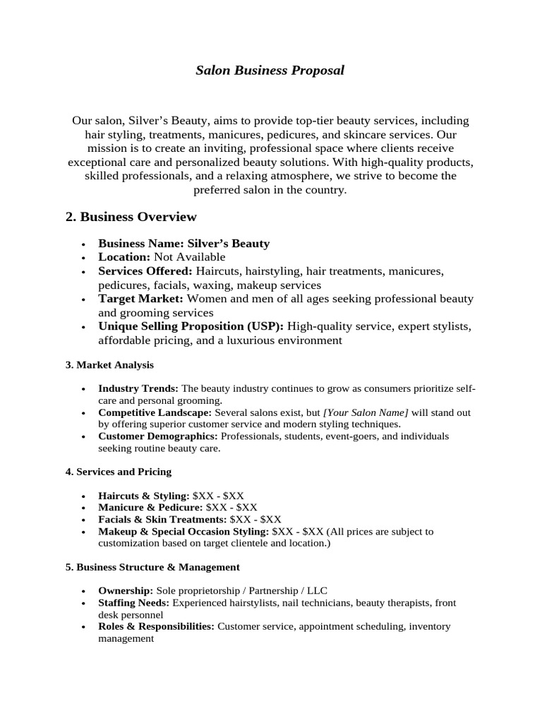 Silver's Beauty Salon Proposal | PDF | Hairstyle | Marketing