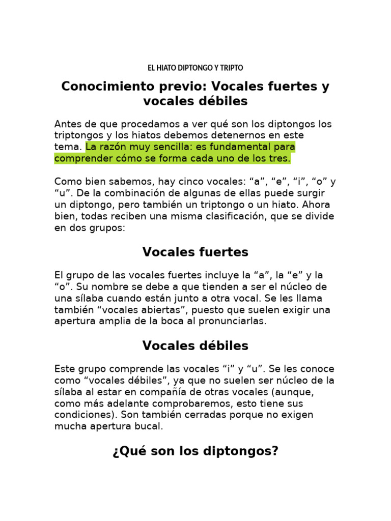 El Hiato Diptongo y Triptongo | PDF | Sílaba | Vocal