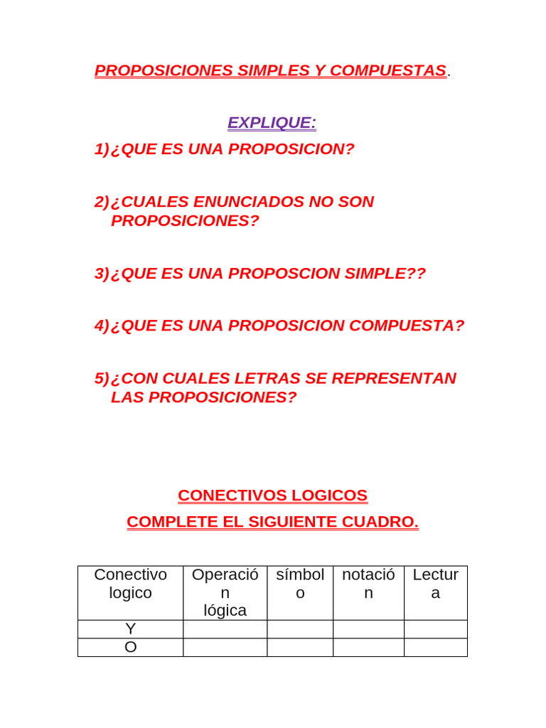 Tarea #2 Sobre Proposiones Simple y Compuesta | PDF