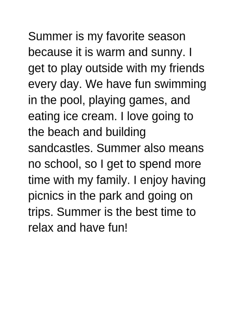 Summer Is My Favorite Season Because It Is Warm and Sunny | PDF
