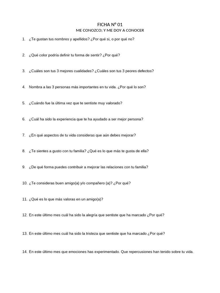 Ficha N°1 Me Conozco 2025 | PDF
