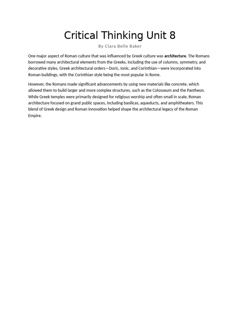 Critical Thinking Unit 8 | PDF