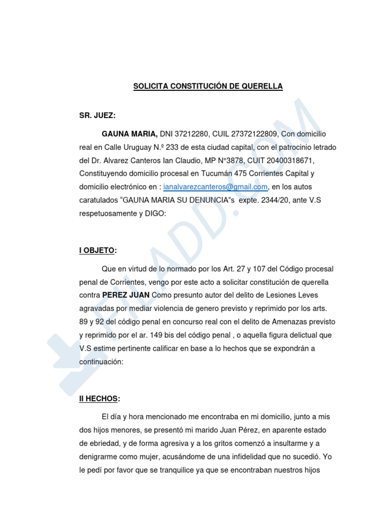 Solicita Constitucion de Querella | PDF | Queja | Justicia