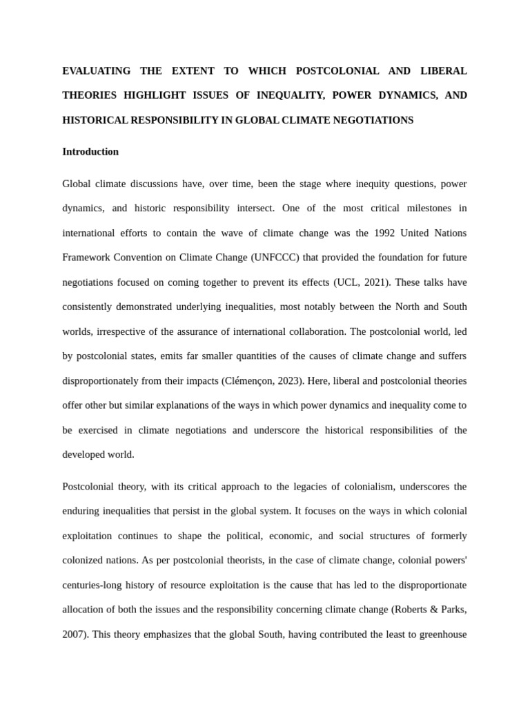 Evaluating The Extent To Which Postcolonial and Liberal Theories ...