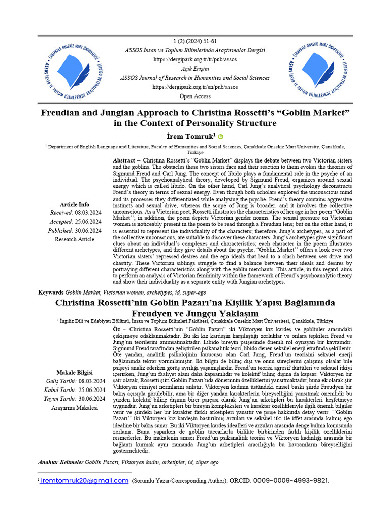 Christina Rosetti'Nin Goblin Pazar 'Na Ki Ilik Yap S Ba Lam Nda Freudyen Ve Jung U Yakla M ...