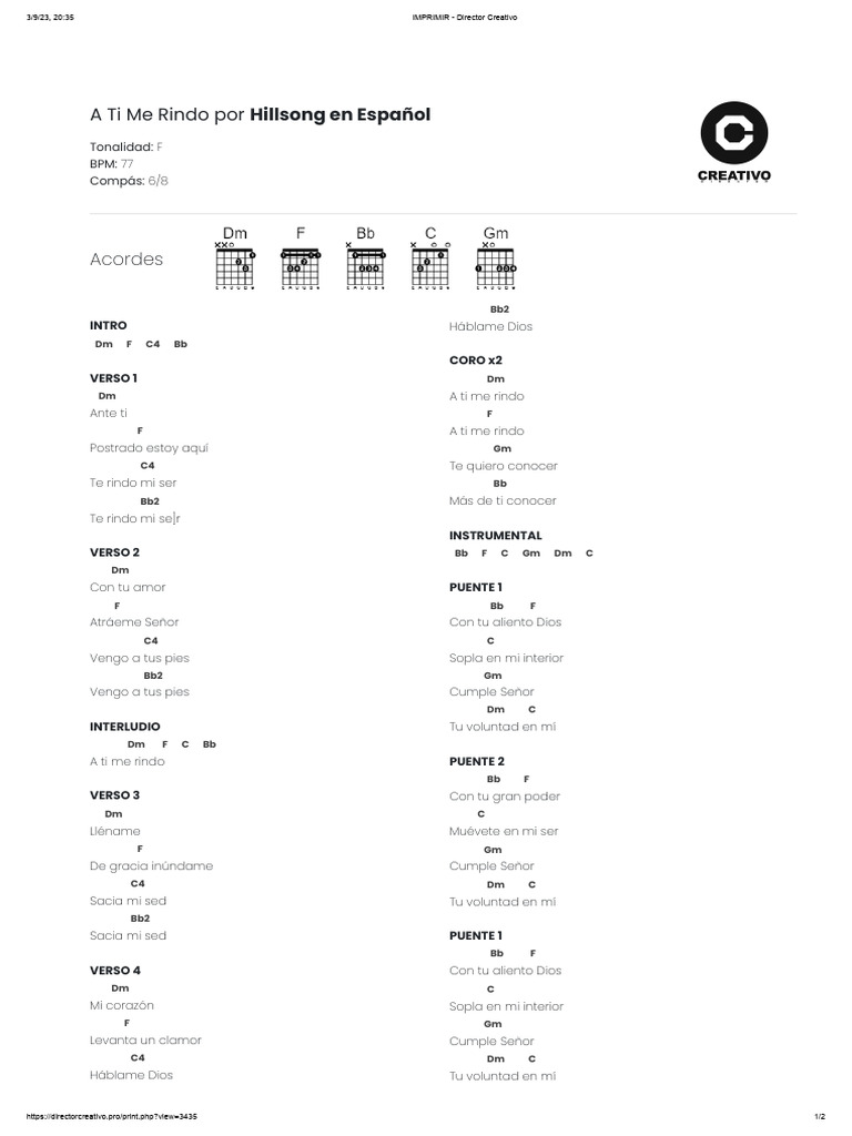 A Ti Me Rindo Hillsong Cifrado | PDF