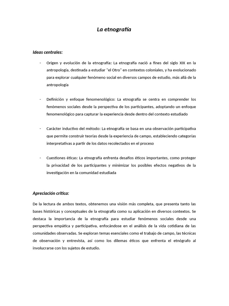 La Etnografía | PDF | Etnografía | Datos