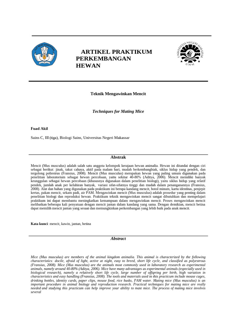 Teknik Mengawinkan Mencit - Fuad Akil | PDF