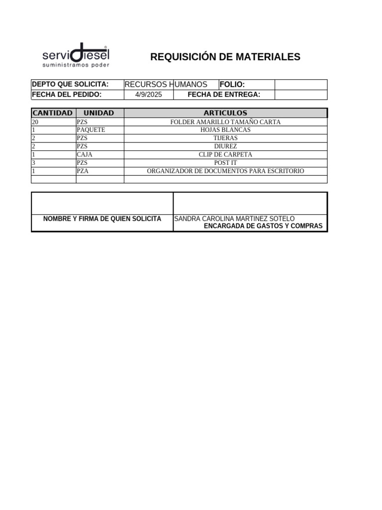 Formato de Requisicion de Materiales | PDF