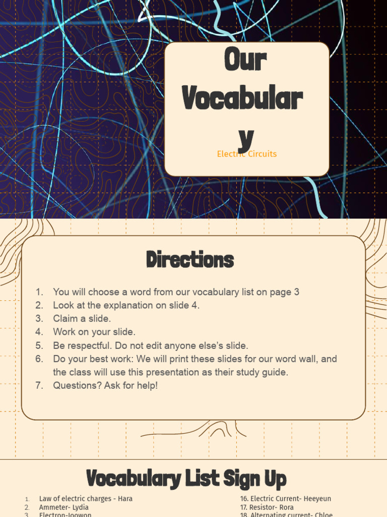 Electric Circuits Vocabulary Guide | PDF | Electricity | Voltage