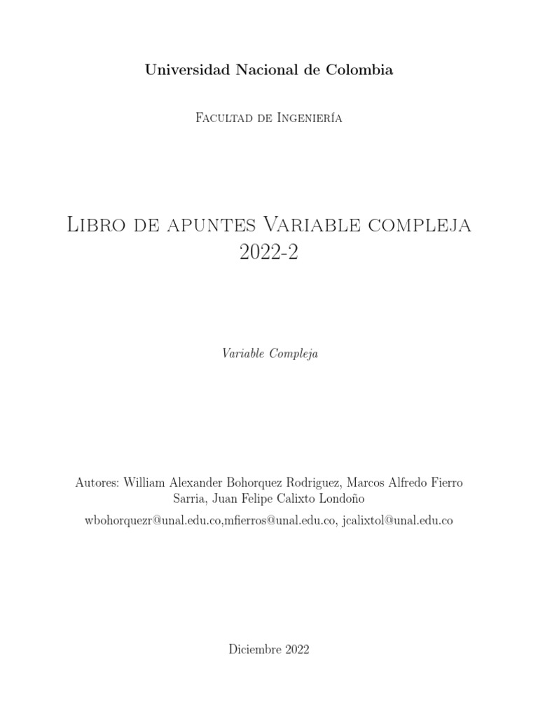 Apuntes de Variable Compleja 2022-2 | PDF | Número complejo | Análisis ...