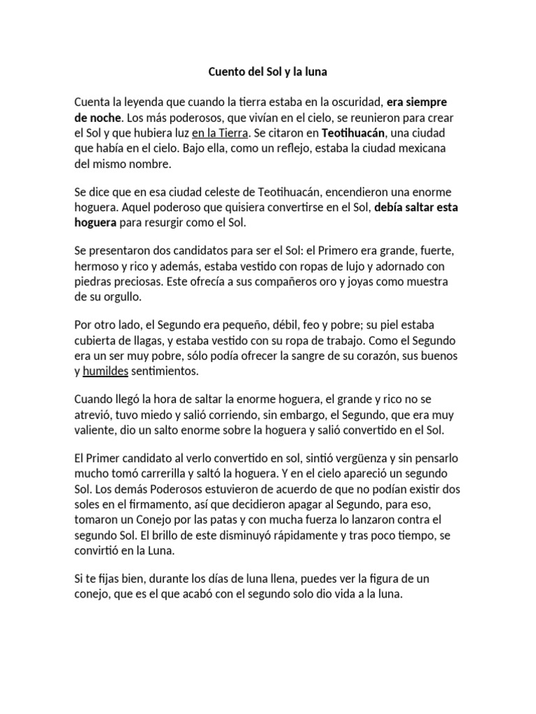 Leyenda del Sol y la Luna para Niños | PDF