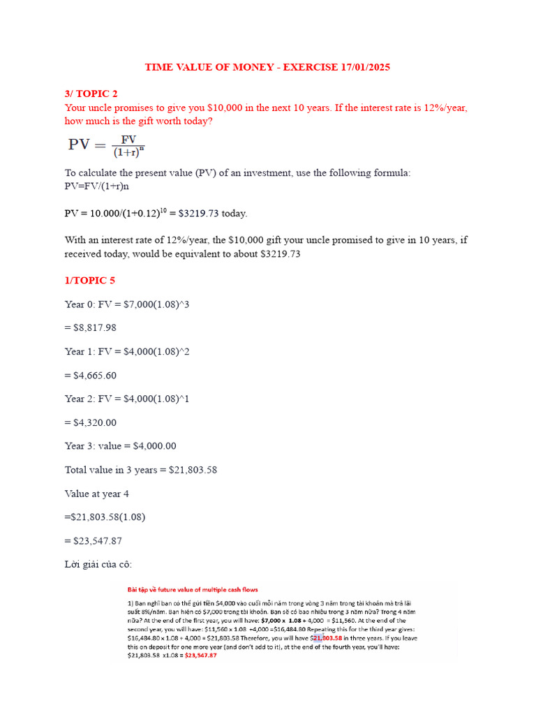 TIME VALUE OF MONEY - EXERCISE 17012025 | PDF | Present Value | Time Value Of Money