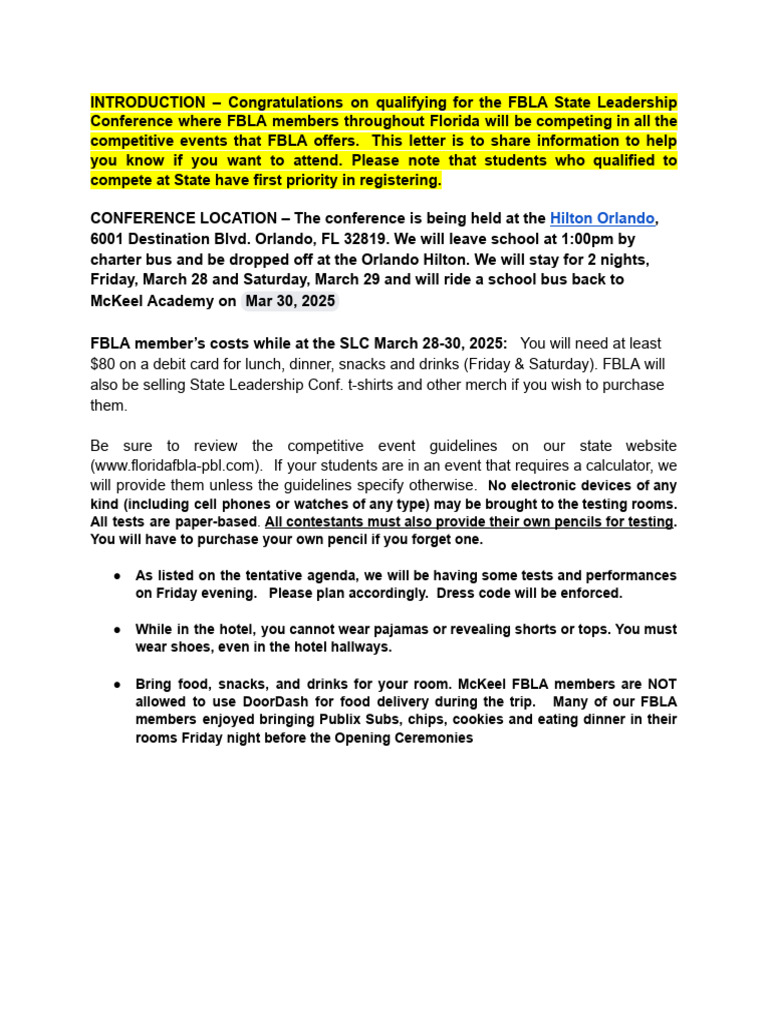 FBLA Informational Letter 2025 | PDF | Dress | Shirt