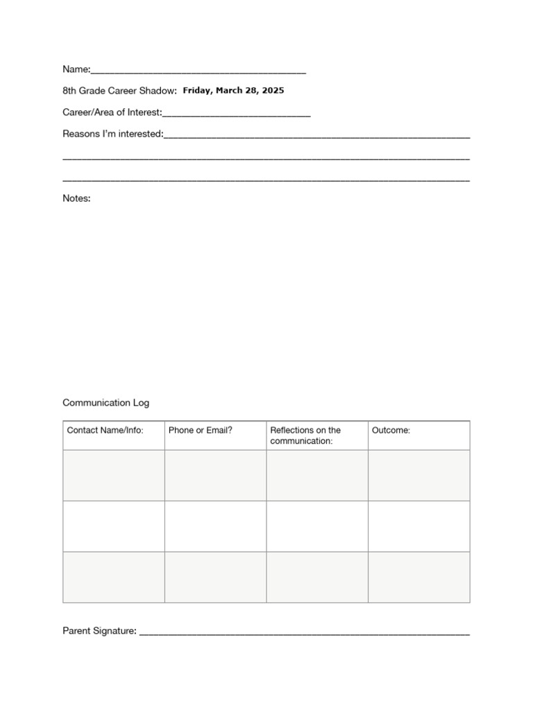 Career Shadow Communication Log 2025 | PDF