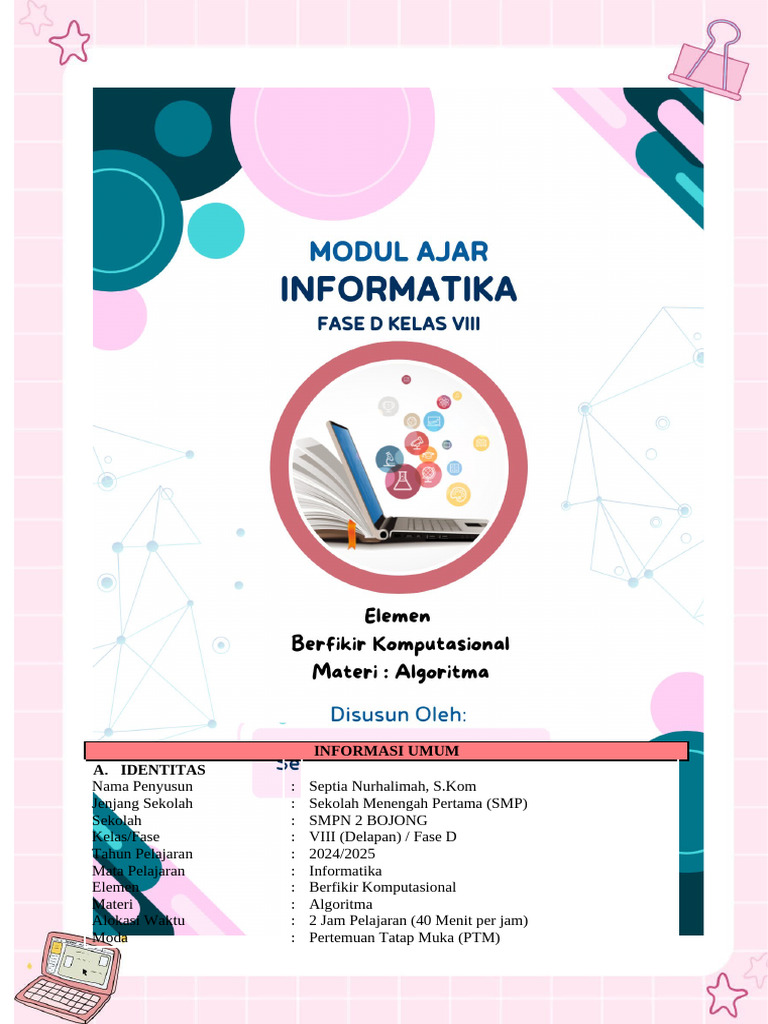Modul Ajar Informatika Kelas VIII Materi Algoritma | PDF