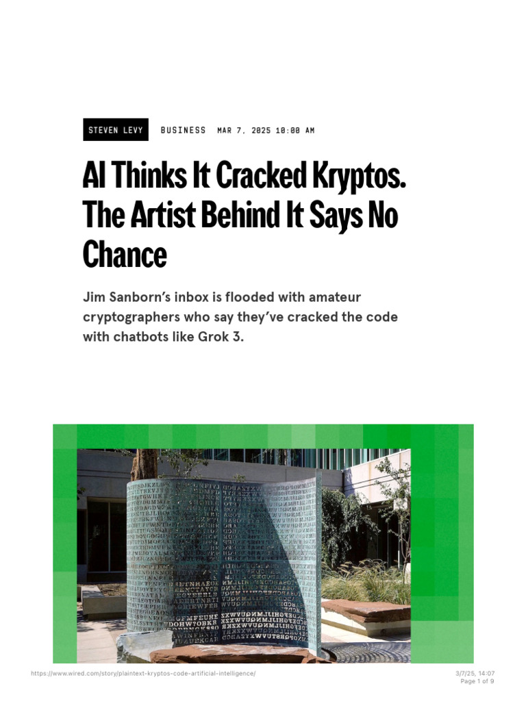 AI Thinks It Cracked Kryptos. The Artist Behind It Says No Chance | WIRED | PDF | Espionage ...