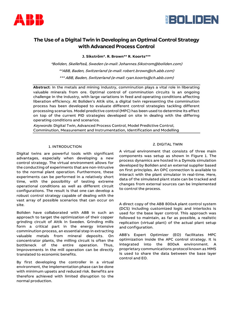ABB and Boliden - Digital Twin With Advanced Process Control | PDF | Applied Mathematics