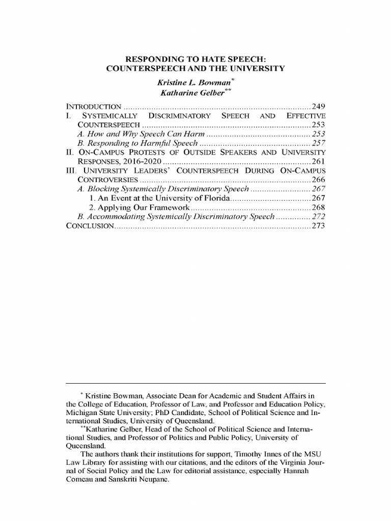 Responding To Hate Speech Counterspeech and The University | PDF | Freedom Of Speech ...