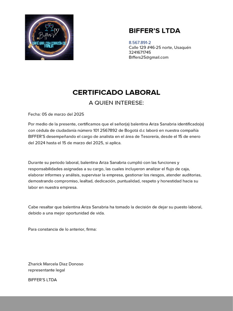 Certificado Laboral | PDF