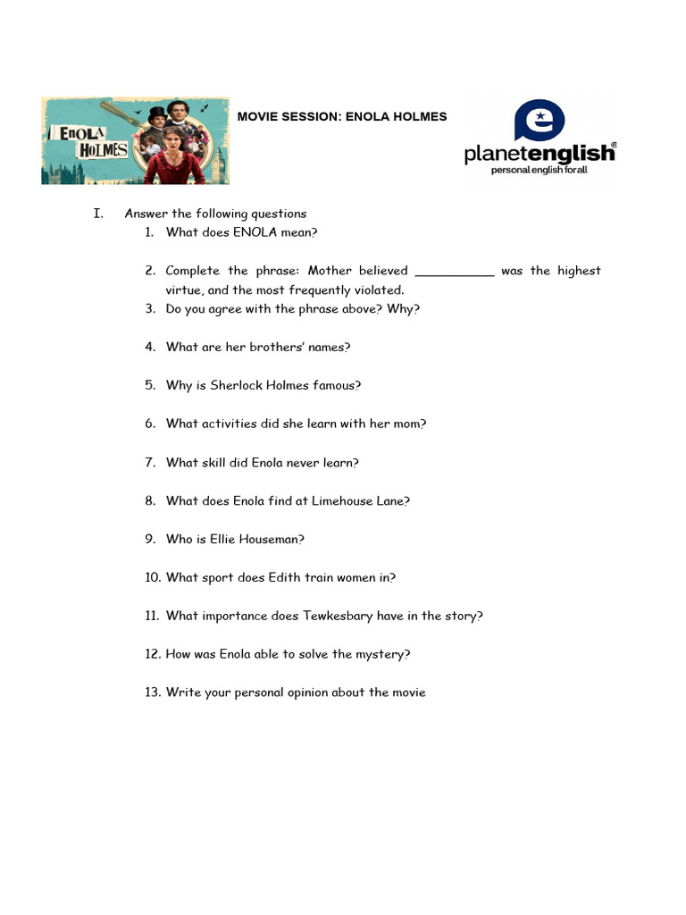 Enola Holmes Movie Discussion Questions | PDF