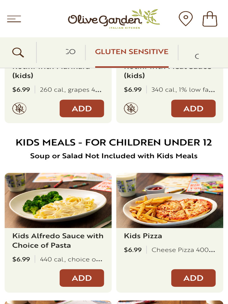 Olive Garden Gluten-Free Kids Menu | PDF