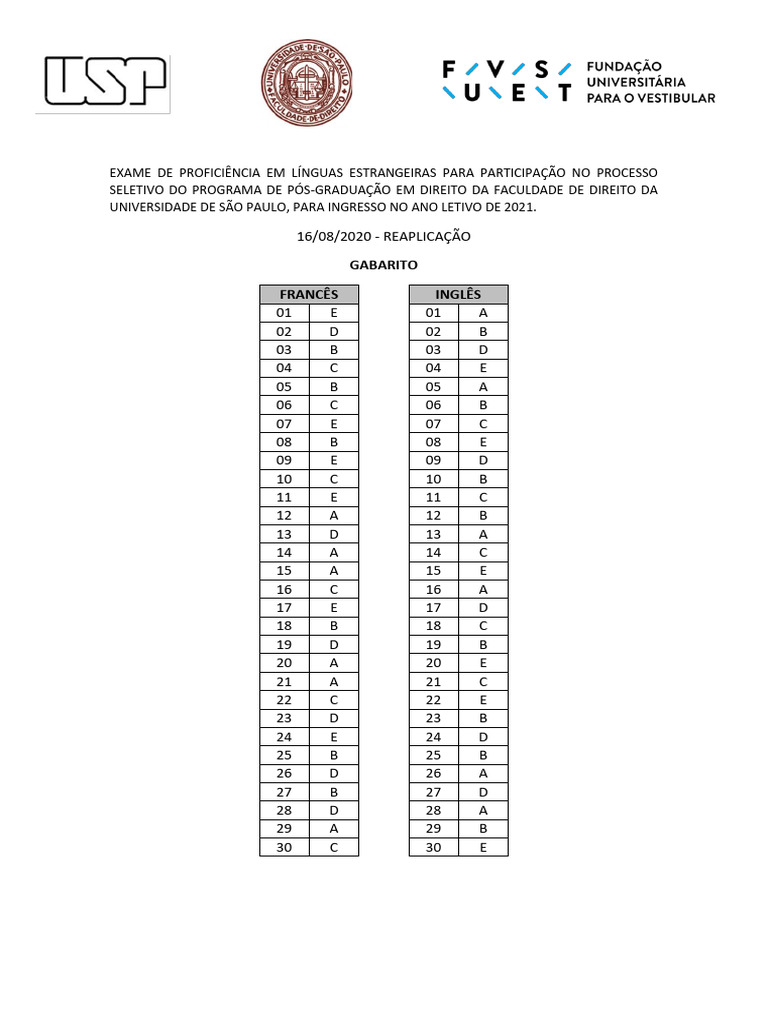 FD 2021 Lin GABARITO PROFICIENCIA 16-08-2020 FR IN | PDF