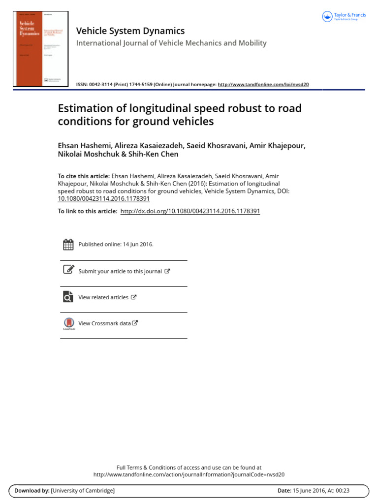 Estimation of Longitudinal Speed Robust To Road Conditions | PDF ...