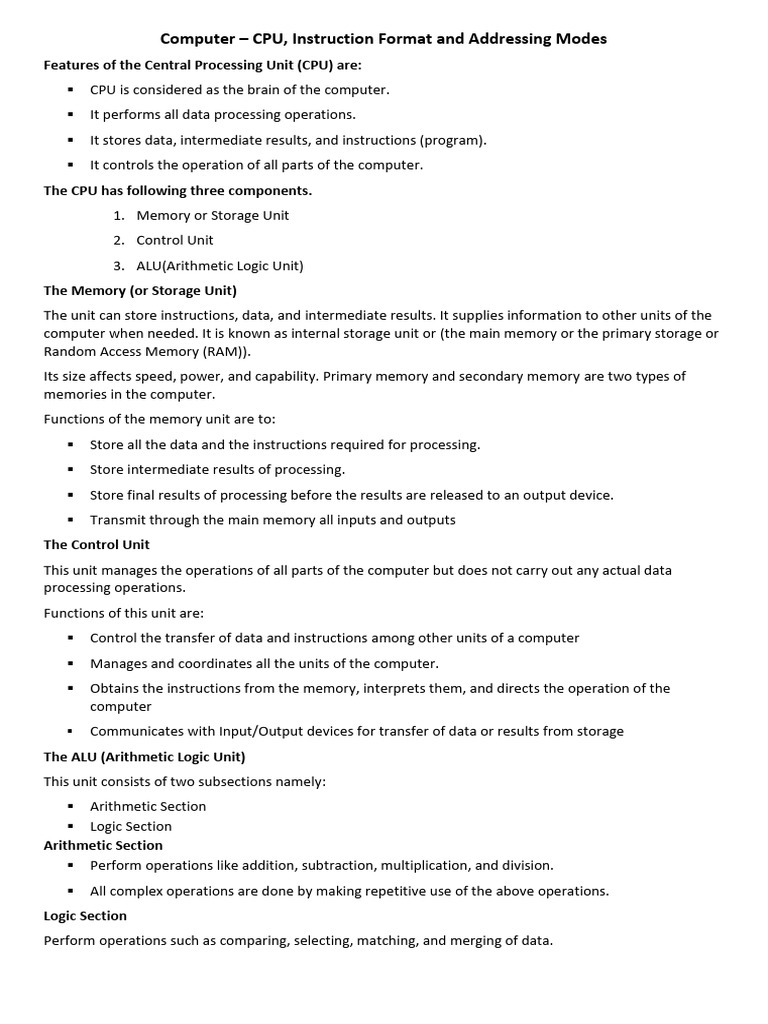 CPU Architecture and Functionality Explained | PDF | Central Processing ...