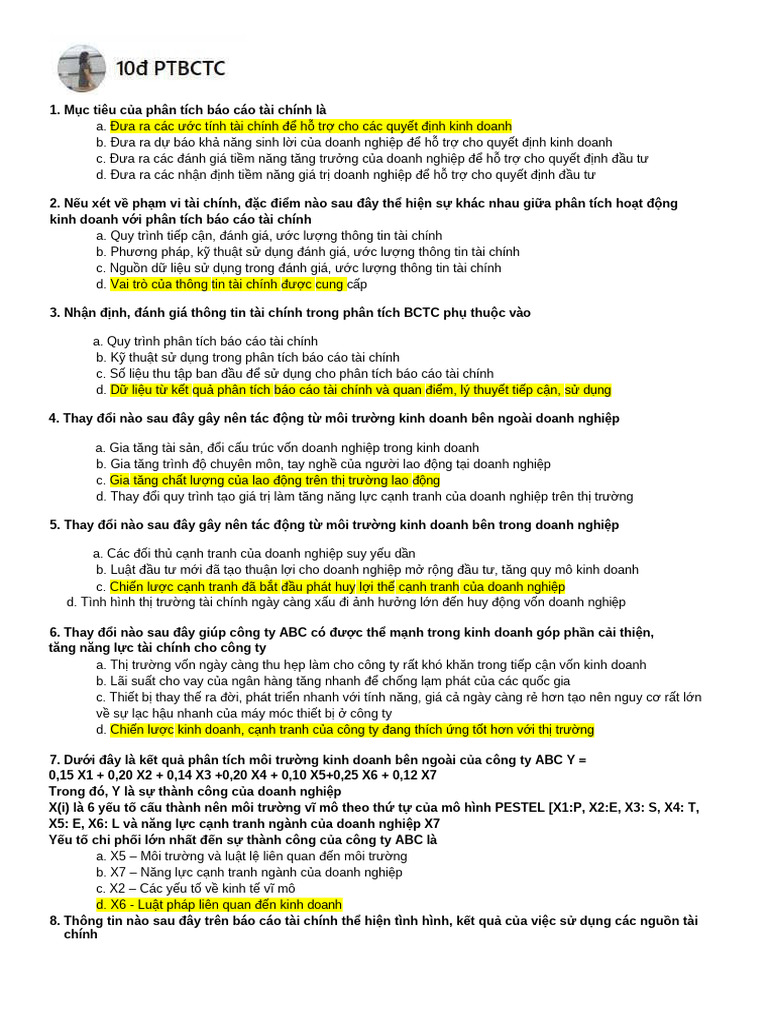 Dap An Cua On Tap PTBCTC Cuoi Ki | PDF