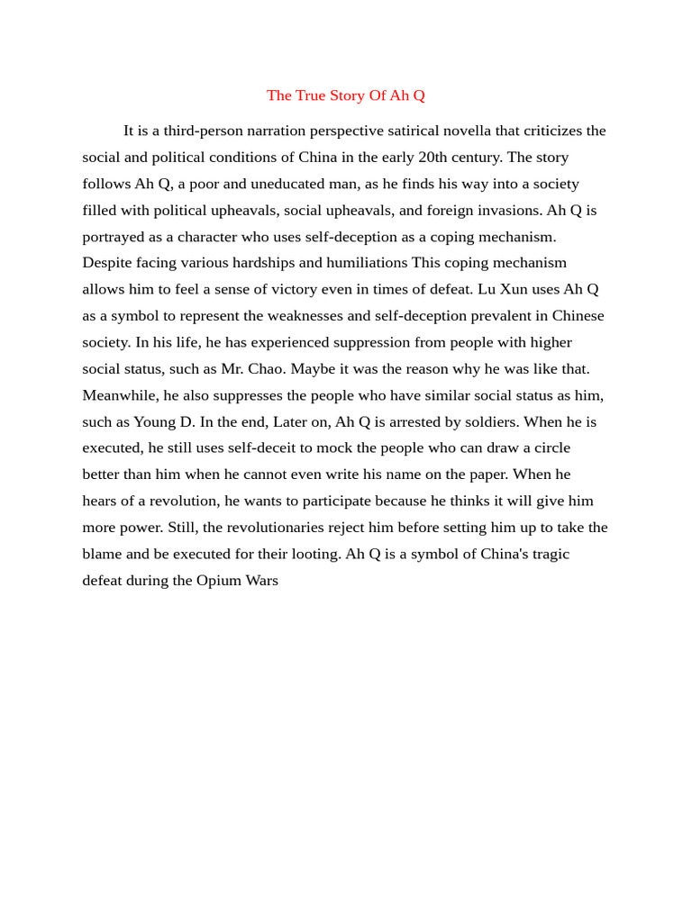 The True Story of Ah Q | PDF