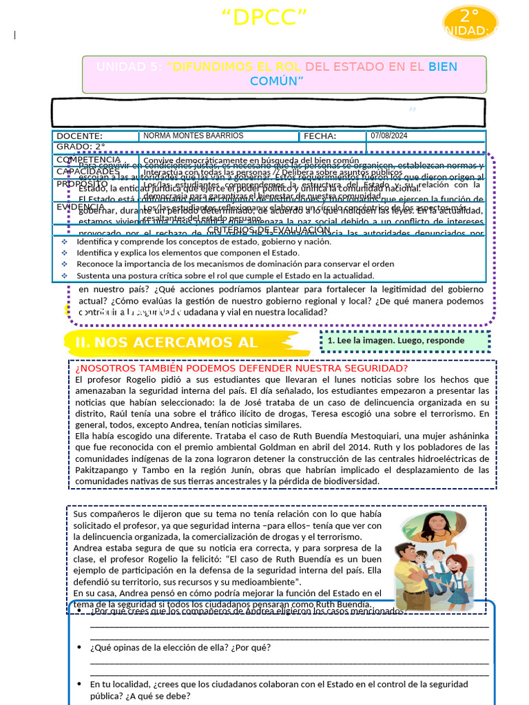 2° DPCC - Actv.01-Unid.5 2024 | PDF | Estado (política) | Ciencias Políticas