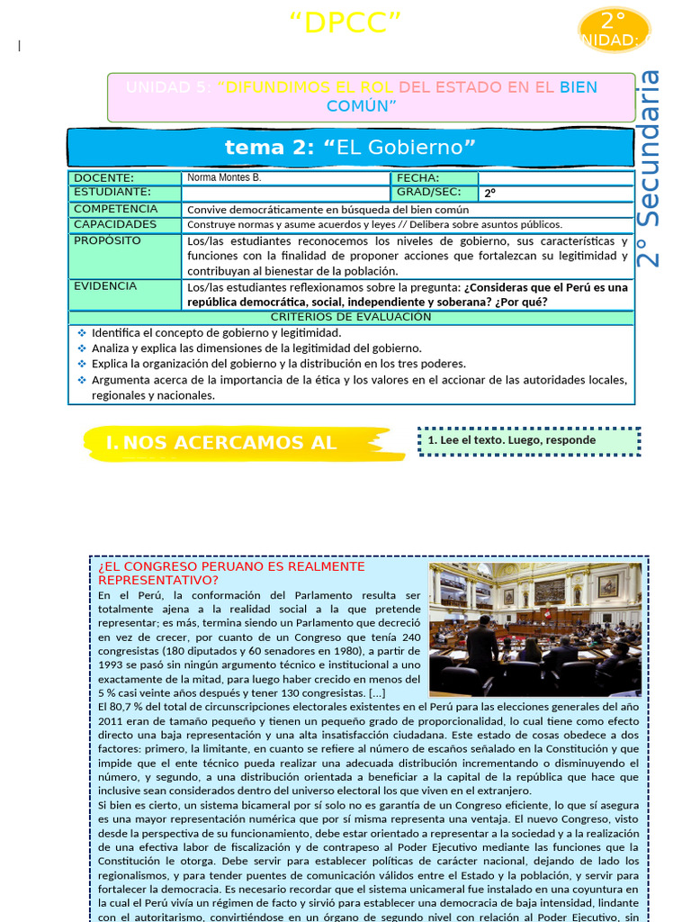 2° DPCC -ACTV.02-UNID.5 2024 EL GOBIERNO | PDF | Gobierno | Democracia