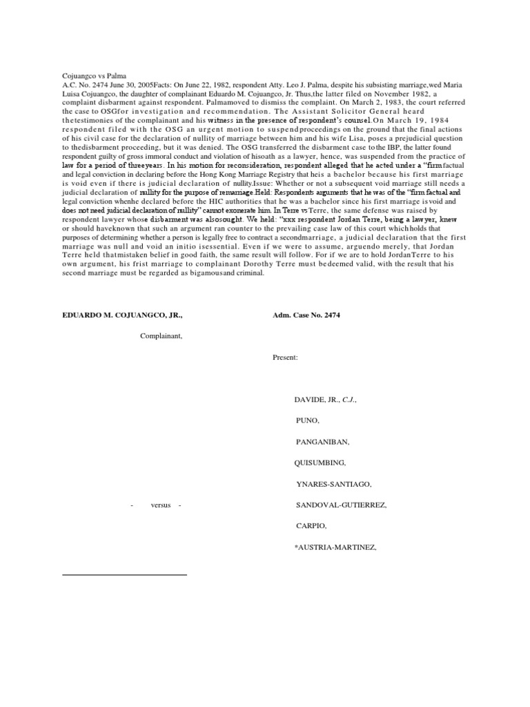 Cojuangco Vs Palma | Download Free PDF | Notary Public | Lawyer