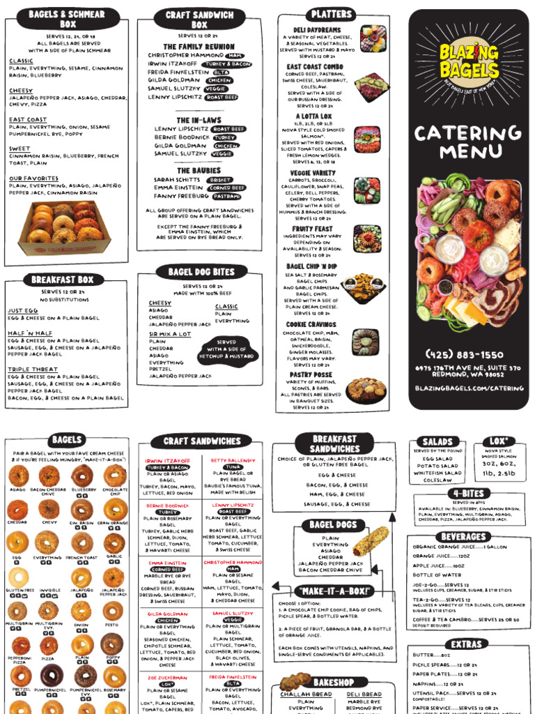 Blazing+Bagels+Catering+Menu | PDF | Coleslaw | Sausage