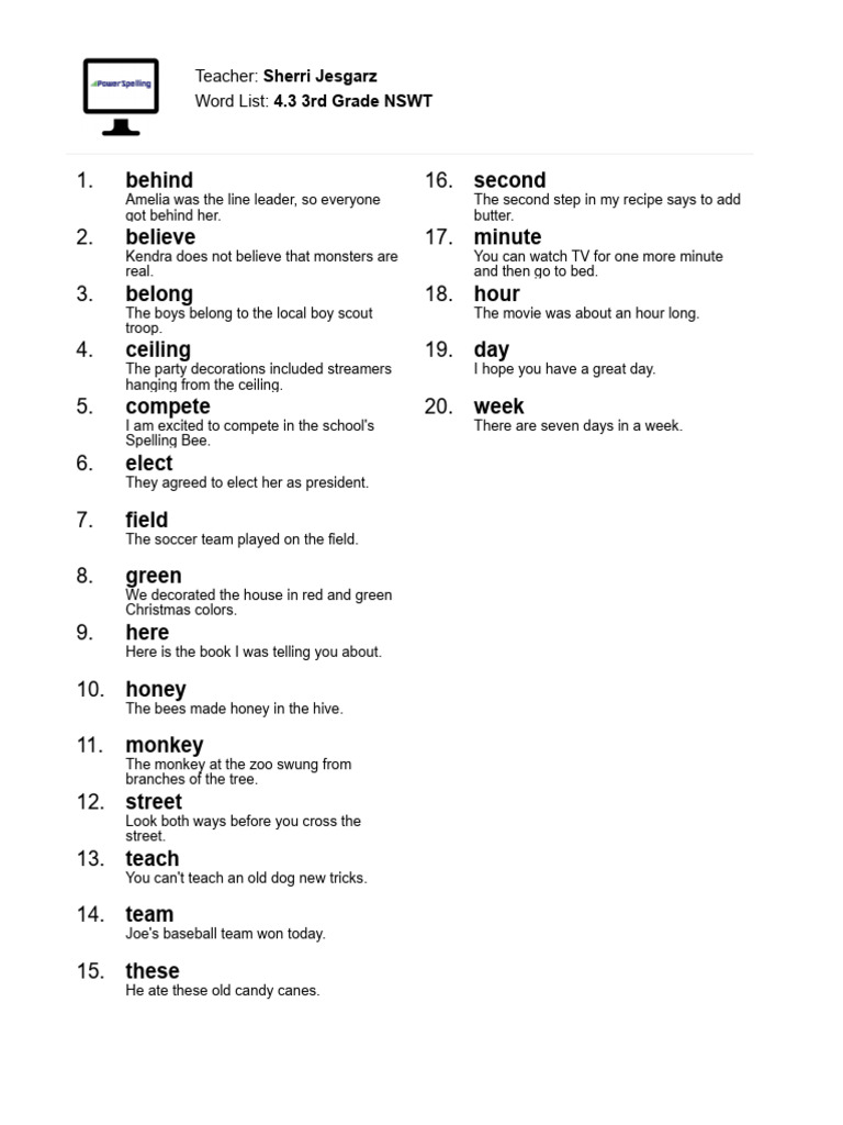 3rd Grade Vocabulary Word List | PDF