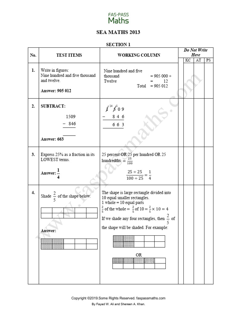 SEA Maths Test Items and Solutions | PDF | Triangle | Area