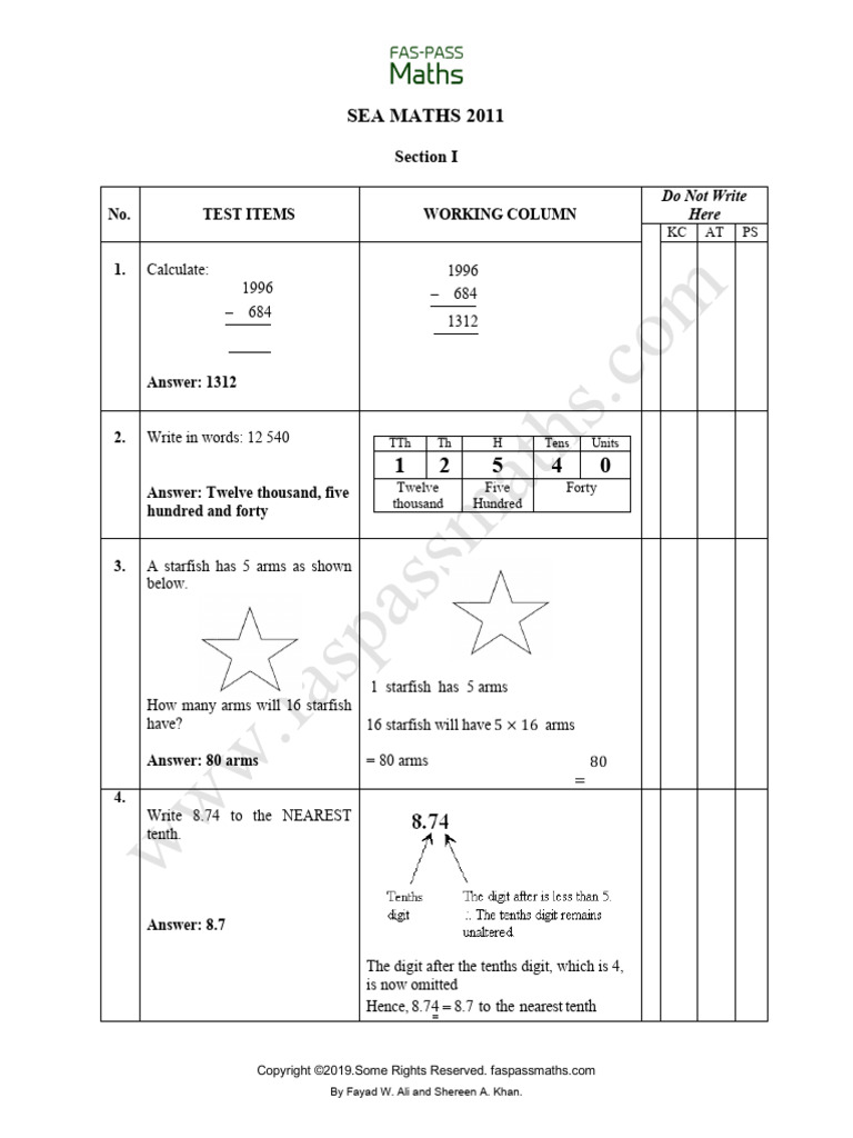 SEA Maths 2011 Past Paper Solutions | PDF | Euclidean Geometry | Elementary Geometry