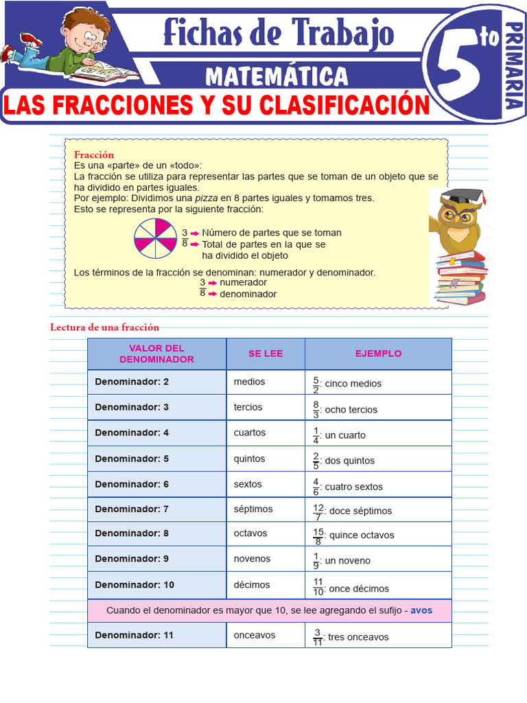 Clases de Fracciones para Quinto Grado | PDF | Aritmética