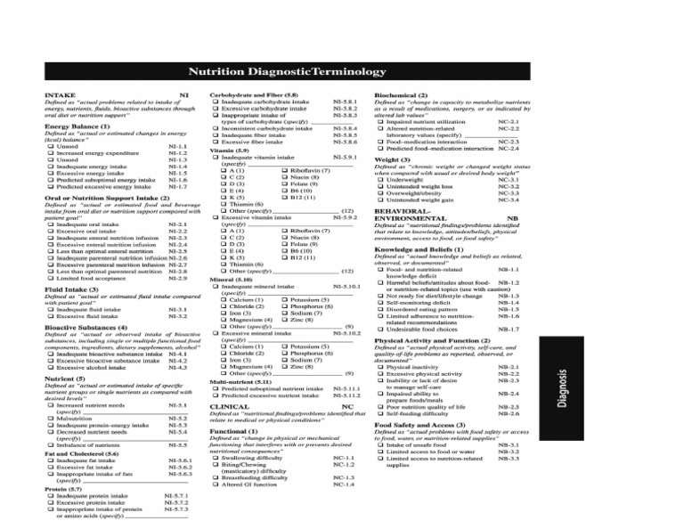 Nutrition Diagnosis Terms | PDF