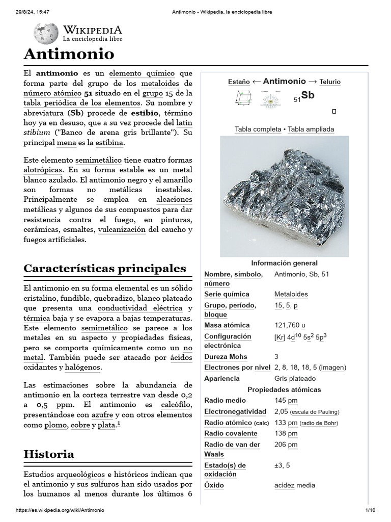 Propiedades y usos del antimonio | PDF | Química | Sustancias químicas