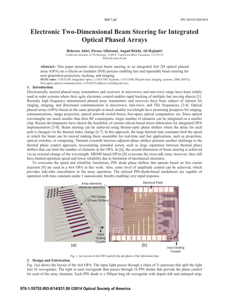 Electronic Two-Dimensional Beam Steering For Integrated Optical Phased Arrays | PDF ...