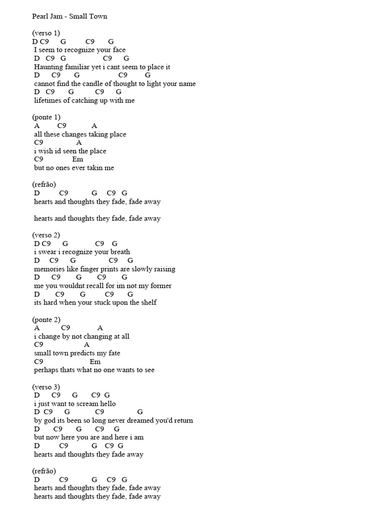 Pearl Jam: Small Town Lyrics & Chords | PDF