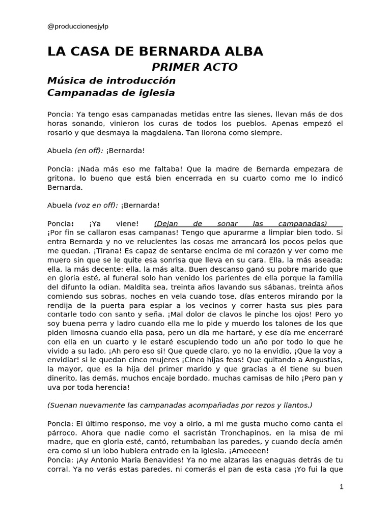Primer Acto de La Casa de Bernarda Alba | PDF