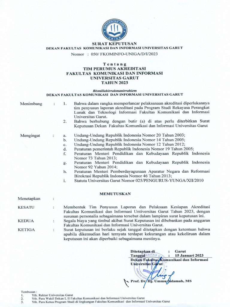 SK Tim Penyusun Laporan Akreditasi | PDF