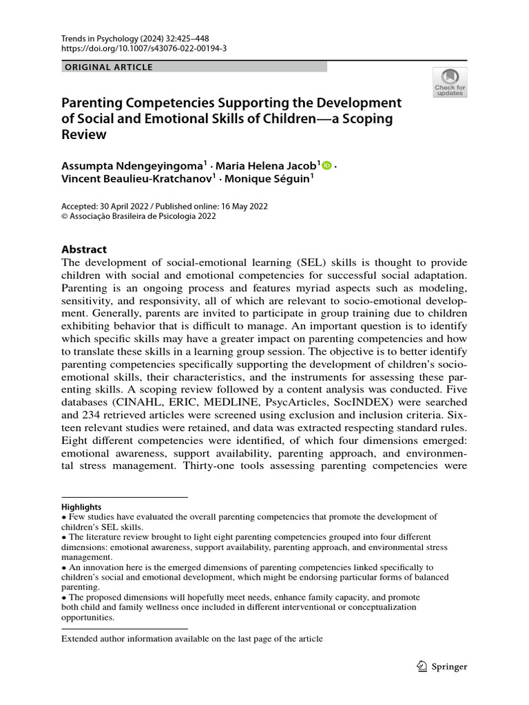 Parenting Competencies Supporting The Development of Social and Emotional Skills | PDF ...