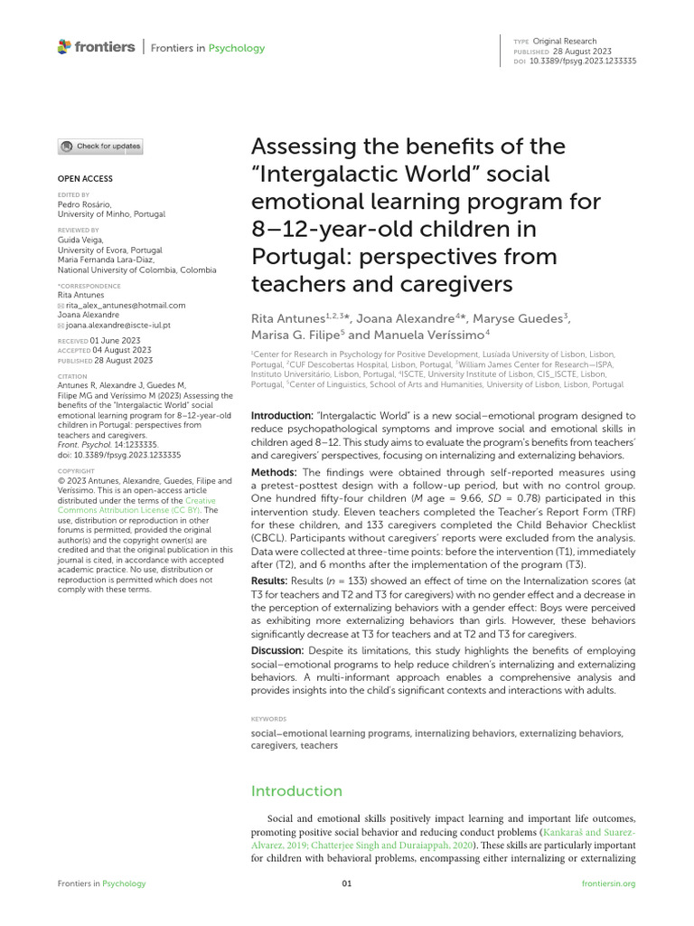 Assessing The Benefits of The "Intergalactic World" Social Emotional Learning Program For 8-12 ...