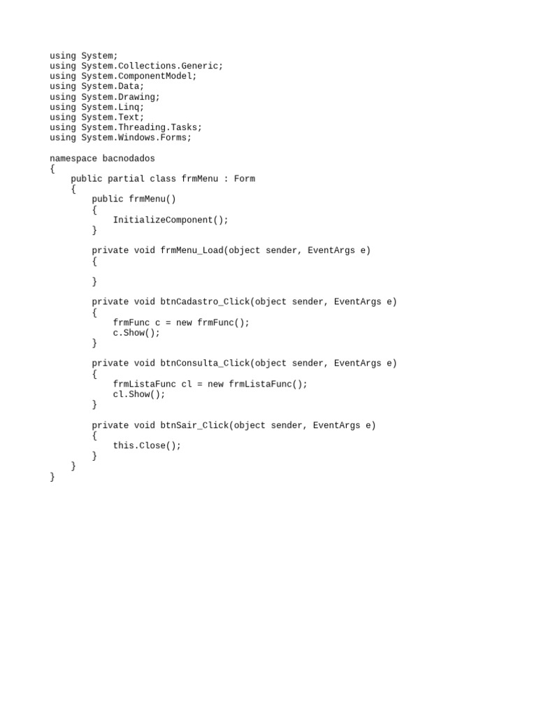 C# Windows Forms Menu Example | PDF