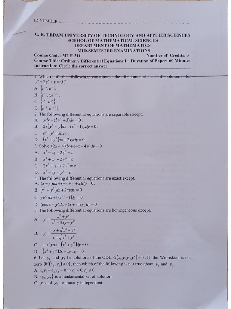 ODE 1 Midsem | PDF