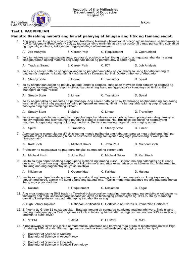 Grade 9_Q4_4TH SUMMATIVE TEST | PDF